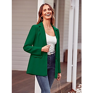 MASCOMODA Casual Blazer Jackets for Women 2024 Fall Long Sleeve Open Front Button Work Office Suit Jacket with Pockets(Green,Large)