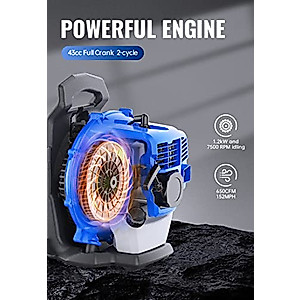 WILD BADGER POWER Leaf Blower Backpack,43cc Gas Powered Cordless 2-Cycle Engine for Lawn Care, 650CFM 152MPH Strong Air Flow for Leaf, Sand, Gravel and Snow,Light Weight 17.4 lbs