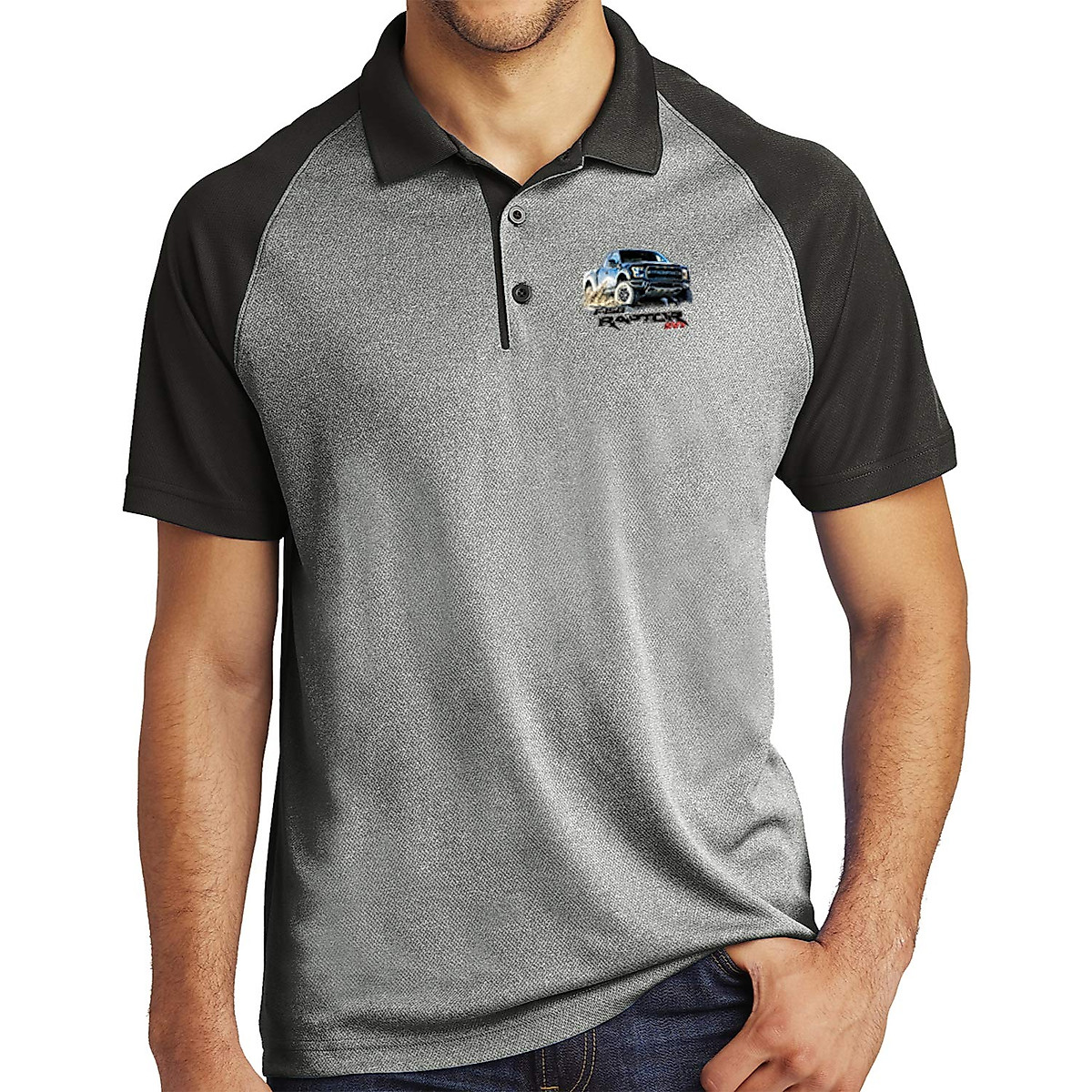 Ford F-150 Raptor Pocket Print Raglan Polo, Grey Black XL