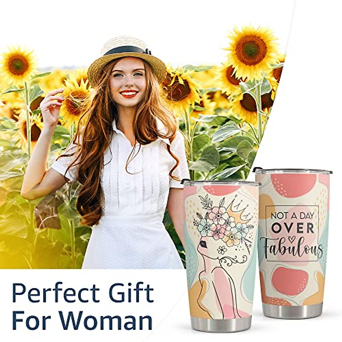 Macorner Birthday Gifts For Women - Stainless Steel Tumbler 20oz - Not A Day Over Fabulous - Mothers Day Gifts For Mom Best Friends Female Women Her Wife Girlfriend - Gifts for Women Coworkers