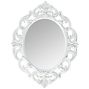 Kole Imports Oval Vintage Wall Mirror, White, 11.5 x 15 Inch
