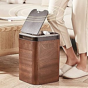 Trash Bin Trash Can Wastebasket Smart Trash Can Electric Induction Smart Square Solid Wood Trash Can with Pressure Ring for Home Garbage Can Waste Bin