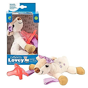 Dr. Brown’s Wide-Neck Baby Bottle Woodland Designer Bottles, 5 oz/150 mL, 2-Pack with HappyPaci Pacifiers and Lovey Holder, Deer