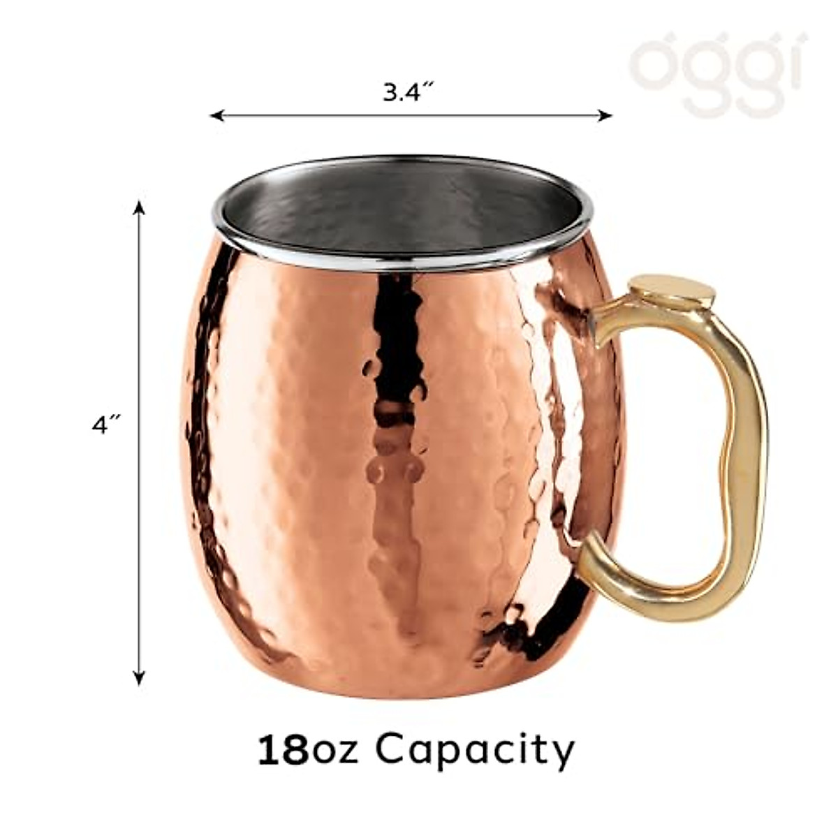 Oggi Moscow Hammered Copper Plated Mule Mug with EZ-Grip Handle, 20-Ounce, (9006)