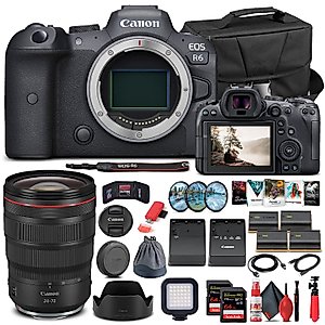 Canon EOS R6 Mirrorless Digital Camera (Body Only) 4082C002 + Canon RF 24-70mm Lens + 2 x 64GB Memory Card + Case + Corel Software + 3 x LPE6 Battery + External Charger + Card Reader + More (Renewed)