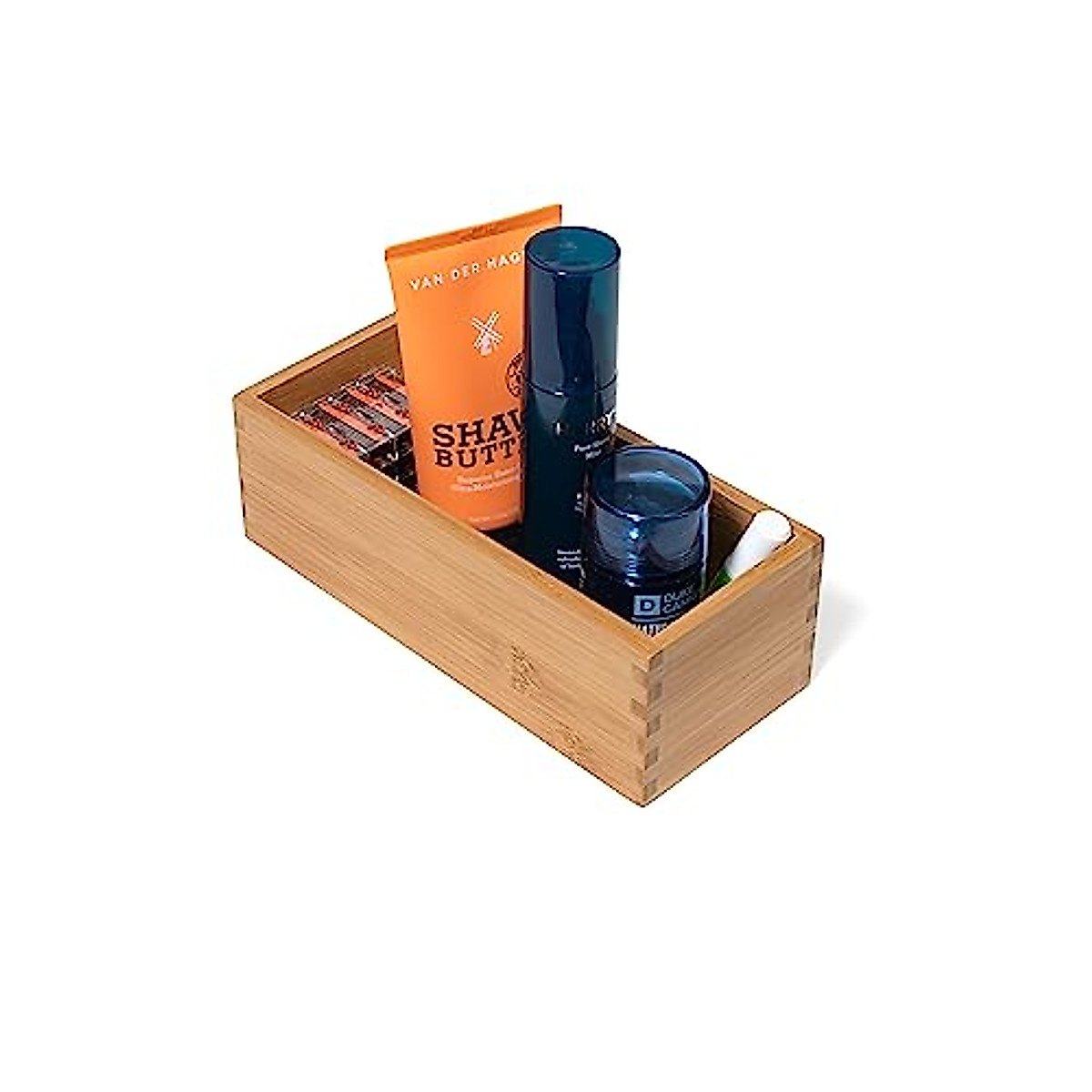 Lipper International Bamboo Wood Utensil Holder Storage Box for Cooking Tools, Makeup, or Office Supplies, 4" x 9 1/4" x 3"