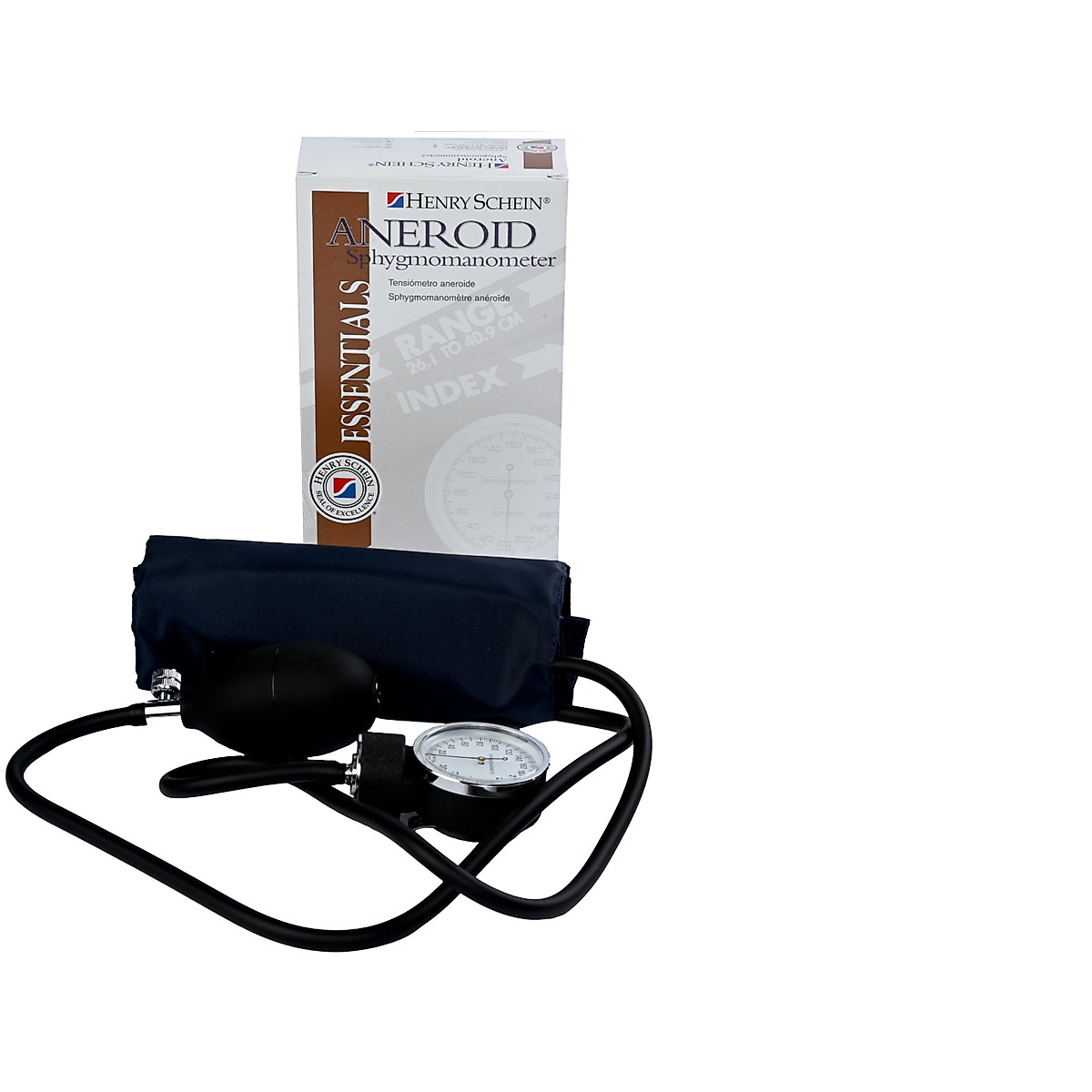 Henry Schein Essentials Economy Aneroid Sphygmomanometer- Adult, Size 11, Navy, Latex, Reusable- Comes with Leatherette Carry Case