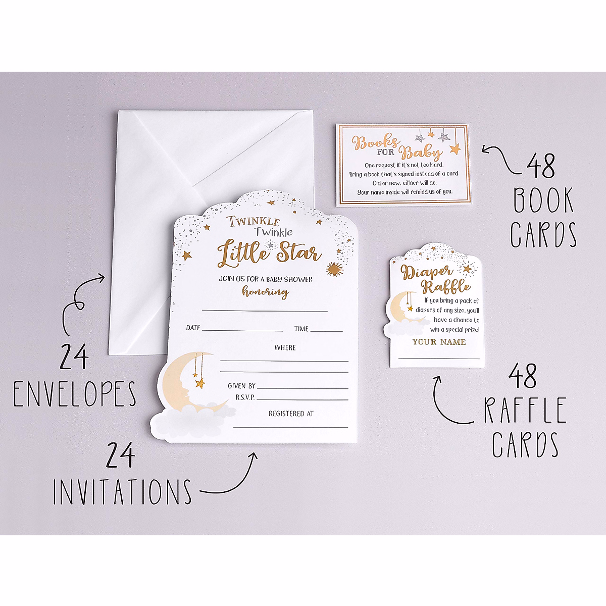 Lillian Rose Twinkle Little Star Theme Baby Shower Invitation Set, White