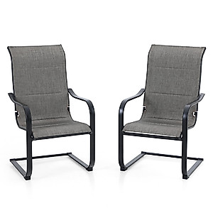 MIXPATIO Outdoor C-Spring Dining Chairs Set of 2, Patio Steel Padded Textilene Dining Chairs Support 300lbs for All Weather, Garden Outdoor Furniture for Porch, Balcony, Backyard, Deck