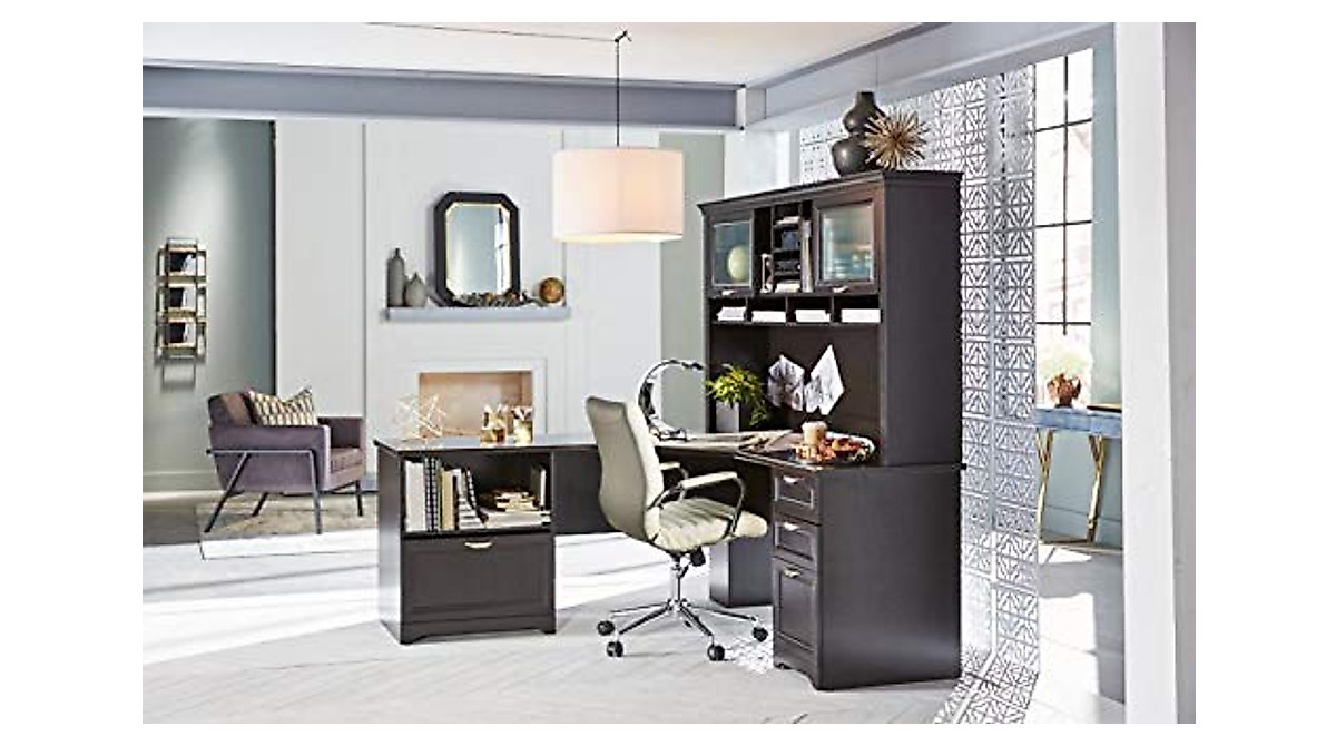 Elegant Realspace 71" L-Shaped Desk in Espresso