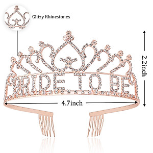 Coucoland Women’s Bride to Be Crown Tiara and Bride to Be Sash Crystal Rhinestone Tiara Headband for Wedding Bridal Shower(Rose Gold)
