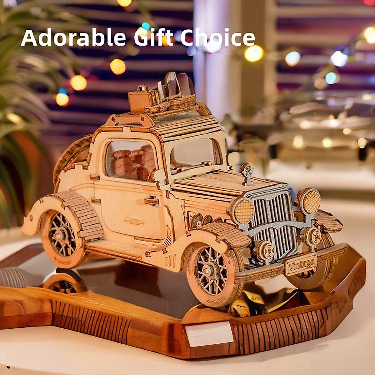 Rowood 3D Puzzles for Adults, Model Car Kits, DIY Wooden Toys Craft Gift on Birthday Christmas for Boys-Vintage Car