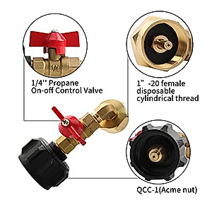 Flameweld Propane Refill Elbow Adapter - Fits QCC1/Type1 Gas Cylinder Tank Coupler, 90 Degrees Propane Refill Pressure Adapter with ON-Off Control Valve, Solid Brass