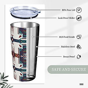 Uniwneds Native American Pattern Mugs Stainless Steel Tumbler With Lid And Straw 20 Oz Insulated Travel Coffee Mugs Cap Bottle Gifts For Women Men