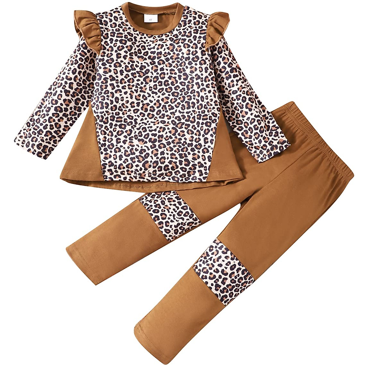 Girls Clothes Cute Long Sleeve Ruffle Tops Kids Cheetah Shirt Pants Set Baby Two Piece Clothing Toddler Girl Leopard Outfit 8t,7-8 Years old