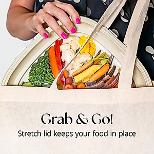 Crudités 4-Pack Portable Snack Tray | Food Containers with Reversible Stretch Lid | BPA-Free, Reusable, Freezer & Dishwasher Safe | Meal-Prep, Charcuterie, Salads, Picnic, Travel (1, Square)