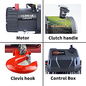 RUGCEL WINCH 13500lb Waterproof Electric Truck Winch 12V Synthetic Black Rope Jeep Winch with Hawse Fairlead,Wired Handle and 2 Wireless Remote,for Trailer and Wrangler in Car Lift