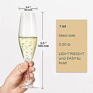 Champagne flutes, 7 oz, Сhampagne Glasses set of 6, Modern Elegant, True Czech Lead-free Durable Crystal Champagne Flutes Glass