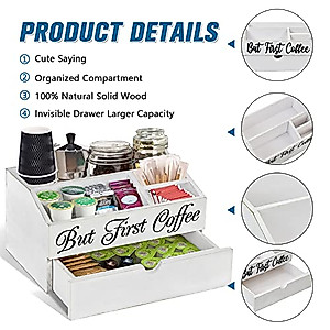 Coffee Station Organizer, Wood K Cup Coffee Pods Holder with Drawer, Countertop Coffee Bar Accessories Tea Bag Organizer, Coffee Bar Condiment Organizer for Coffee Bar Decor, Coffee Lovers Gift