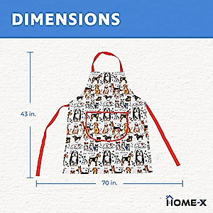 Home-X Dog-Print Apron, Cooking Apron for Women and Men, Professional Apron for Crafting, Dog Grooming, and More, One Size Fits Most