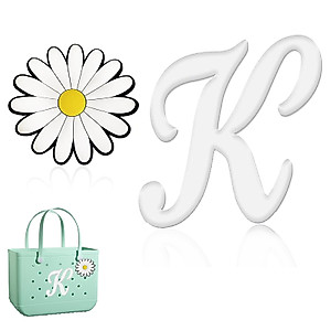 Hroatpk 2pcs Charms for Bogg Bag, Letter Charms Decorative Alphabet Lettering Accessories Insert Charms Compatible with Bogg Bag, Beach Bag, Rubber Tote Bag (Letter K+Flower)