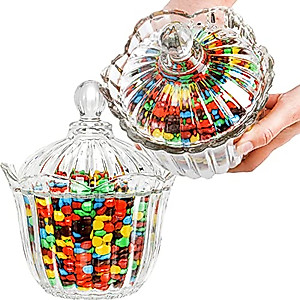 ZOOFOX Set of 2 24 oz Glass Candy Dish with Lid, Decorative Candy Bowl for Office Desk, Buffet or Pantry, Vintage Tulip-shaped Sweet Cookie Jar