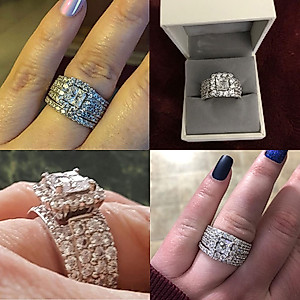 Wuziwen 4Ct Princess Engagement Ring Wedding Rings Set for Women 5A CZ 925 Sterling Silver Size 11