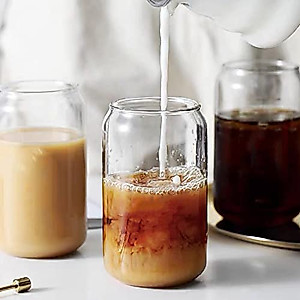 AQUAPHILE 16OZ Sublimation Beer Can Glass with Bamboo Lids and Straw - Blank Glass Ice Coffee Cups Tumbler Mugs for Juice Soda Cocktail(Clear, 2pcs)