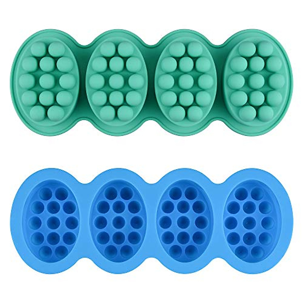 2 Pcs Silicone Massage Bar Soap Molds - SJ Silicone Molds for Soaps Making, Handmade Soap Molds, Nonstick & BPA Free (Blue & Mint Green)