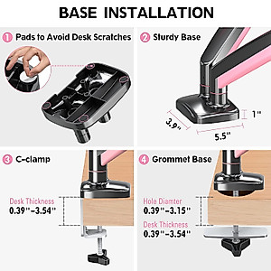 MOUNTUP Pink Dual Monitor Desk Mount& Gaming Single Monitor Stand Fully Adjustable Bundle for Computer Screen up to 32 inch, Holds up to 17.6lbs