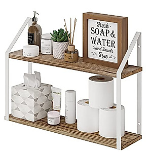 Wallniture Modena 2-Tier 24" Bathroom Organizer, Wall Shelves Kitchen Organization, Laundry Decor Book Shelves for Wall Living Room Burnt Finish, White Bracket