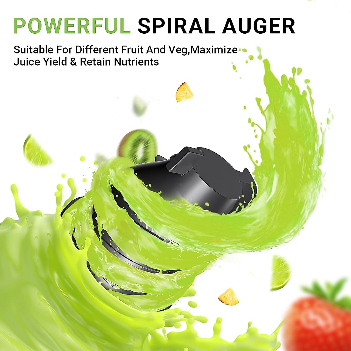 AMZCHEF Cold Press Juicer, Juicer Machines - 5.2" Large Feed Chute for Whole Fruits & Vegetables, Stainless Steel Slow Masticating Juicer Easy to Clean, Large Auger, Double Strainers, Silver