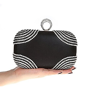 Snowskite Women's Shiny Crystal Rhinestone Formal Evening Ring Clutch Bag Black