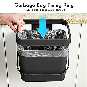 FODISU Small Garbage Can with Lid 1.8 Gallon Wall-Mounted Trash Can, 7 Liter Hanging Trash Can for Kitchen Cabinet Door, Under Sink Garbage Can, Countertop Compost Bin for Bathroom, Kitchen