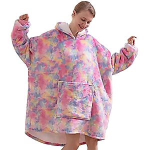 HANYUN Wearable Blanket Sweatshirt for Women and Men,Oversized Sherpa Fleece Blanket Hoodie with Giant Pocket Super Warm and Cozy