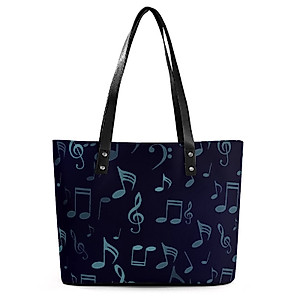 Womens Handbag Music Notes And Treble Clef Leather Tote Bag Top Handle Satchel Bags For Lady