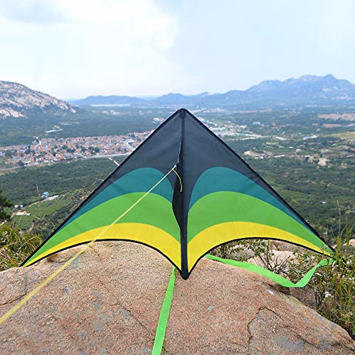 Mint's Colorful Life Delta Kite for Kids & Adults, Extremely Easy to Fly Kites with 2 Ribbons and 300ft String, Best for Beginner