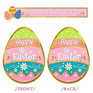 Whaline Happy Easter Garden Flag Colorful Easter Egg Shaped Yard Flag with Rubber Stopper and Windproof Clip Double-Sided Waterproof Spring Holiday Outdoor Burlap Fabric Flag for Patio Lawn