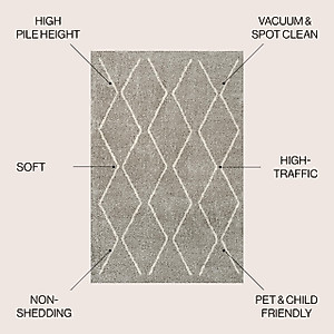 JONATHAN Y MOH405B-5 Catala Moroccan Diamond Shag Area Rug, Contemporary,Farmhouse, Mid-Century for Bedroom, Kitchen, Living Room, Easy-Cleaning, Gray/Ivory, 5 ft. x 8 ft.