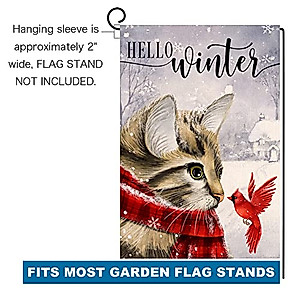 Winter Cat Garden Flag 12x18 Vertical Double Sided Cardinal Bird Snow Christmas Holiday Outside Decorations Burlap Yard Flag BW230