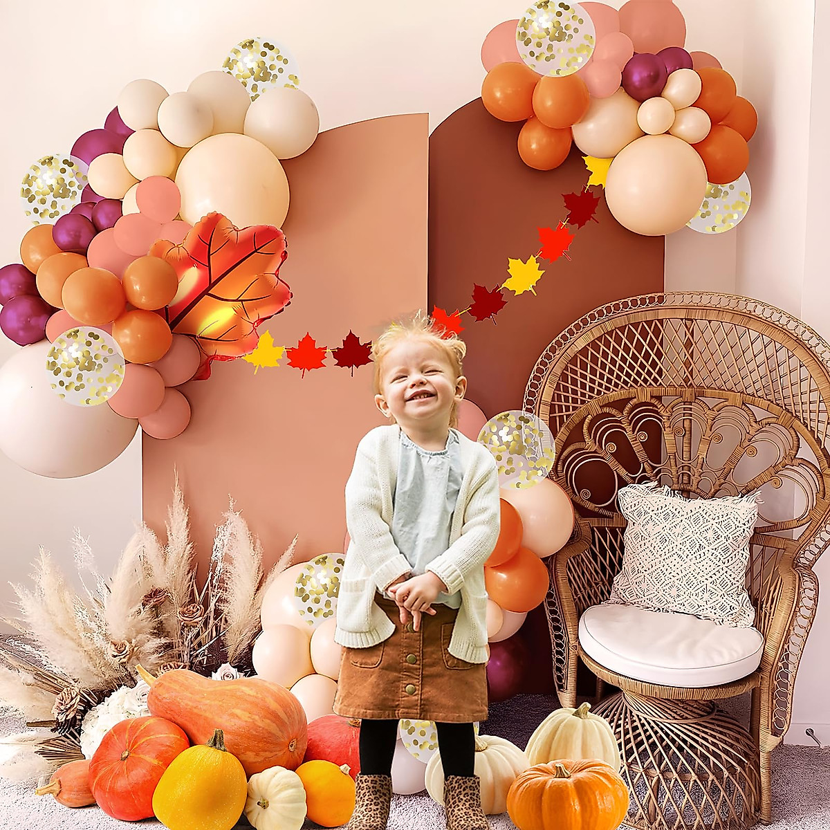 Thanksgiving Balloons Arch Garland Kit Decorations 154PCS Balloons Orange Gold White for Fall Baby Shower Birthday Bridal Shower Christmas Halloween Decor