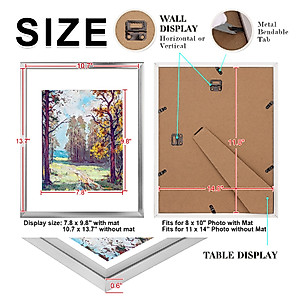KINLINK 11x14 Picture Frames Silver, Photo Frames with Plexiglass for Picture 8x10 with Mat or 11x14 without Mat, Composite Wood Picture Frames for Table Top and Wall Mounting - Set of 2