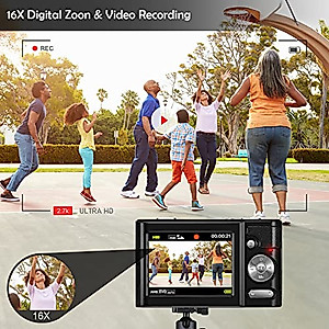 48MP Kids Digital Camera for Kids,Teens,Beginners,Adults, Compact 16X Zoom 4K Mini Digital Photo Camera Compact Students Video Camera with Macro -Altruewit(Black)