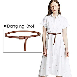 JASGOOD Women PU Leather Skinny Belt for Dress Adjustable Thin Waist Belt for Lady, Suit for Waist Size 26-31 Inches, A-Coffee