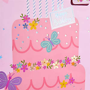 SUNCOLOR 16" Extra Large Gift Bag with Tissue Paper for Girls (Happy Birthday Cake)