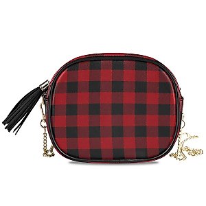 ALAZA PU Leather Small Crossbody Bag Purse Wallet Red Black Buffalo Lattice Plaid Cell Phone Bags with Adjustable Chain Strap & Multi Pocket