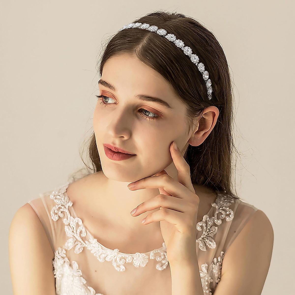 Ammei Headpiece Bridal Headpiece Wedding Headband with Crystal and Hair Accessories(Silver)