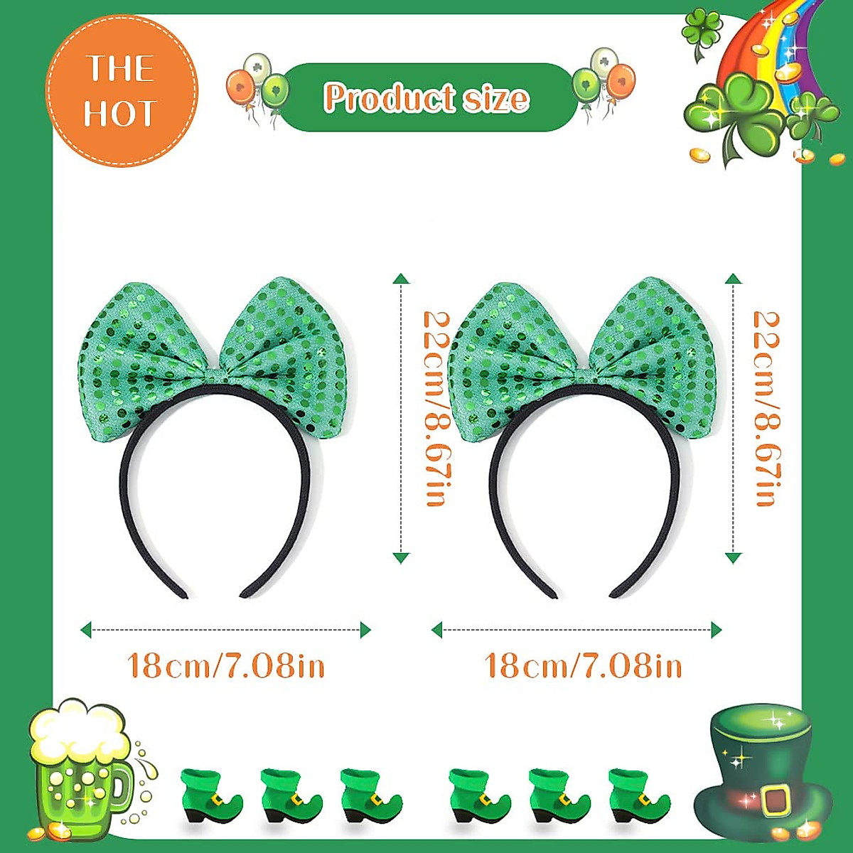 DRESBE Green Sequins Bowknot Headbands St. Patrick's Day Headband Festival Costume Accessories for Women and Girls(Pack of 2)