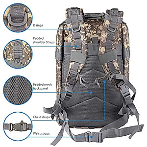 Flexzion Assault Pack Backpack - 40L Large Tactical Bags for Men Military Style Backpack, MOLLE Bug Out Gear Backpack, Water-Resistant RuckSack Army Backpack for Men and Women - Arctic Camouflage