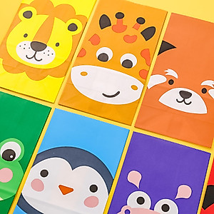 VGOODALL 24PCS Animal Party Favor Bags, Goodie Bags with Stickers Paper Gift Bags Candy Treat Bags for Kids Birthday Party Supplies